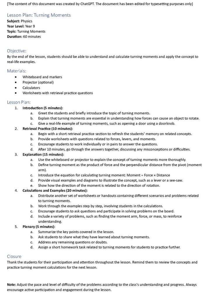 Using AI in lesson content creation – Physics Thinking